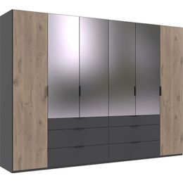 Dreht&uuml;renschrank wimex "Burgos by fresh to go", grau (front und korpus graphit, absetzung viking oak nachbildung), B:300cm H:216cm T:58cm, Holzwerkstoff, Schr&auml;nke, Dreht&uuml;renschrank, mit extra gro&szlig;en Schubladen, mit Spiegelt&uuml;ren