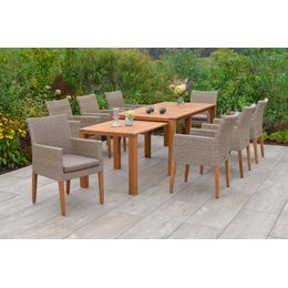Garten-Essgruppe Merxx "Ranzano", beige (natur, natur, natur), Polyester, Aluminium, Kunststoff, Massivholz, Sitzm&ouml;bel-Sets, Garten-Essgruppe, 8 Sessel inkl. Sitzkissen, Ausziehtisch