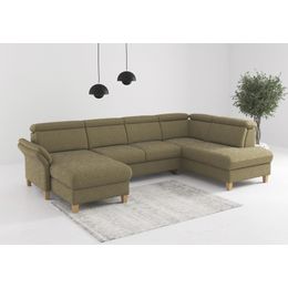 Wohnlandschaft Home Affaire "Glendale, U-Form", olive, B:321cm H:84cm T:193cm, 100% Polyester, Sofas, Wohnlandschaft, inkl. Kopfteilverstellung, wahlweise mit Vorziehsitz und Bettkasten