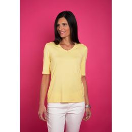 V-Shirt Seidel Moden, Damen, Gr. 54, 21,vanille, Jersey, Obermaterial: 95% Viskose, 5% Elasthan, figurumspielend h&uuml;ftlang, V-Ausschnitt, eingesetzt abgesteppt, Shirts V-Shirt, mit Halbarm aus softem Material, MADE IN GERMANY