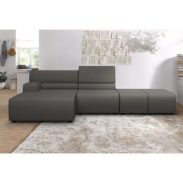 Ecksofa Egoitaliano "Babouche, Designsofa mit au&szlig;ergew&ouml;hnlichem Sitzkomfort zum Wohlf&uuml;hlen", grau (smoke), B:384cm H:80cm T:98cm, Luxus-Micofaser Lederoptik (100% Polyester) ist ein neues technisches Gewebe mit einem visuellen und taktilen Aspekt, der dem Nubuk sehr nahe kommt, mit innovativen Eigenschaften. Seine au&szlig;erordentliche Weichheit kommt von einem exklusiven Produktionsprozess, der Unrein