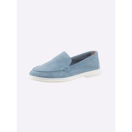 Slipper, Damen, Gr. 39, blau (bleu), Leder, Veloursleder, Schuhe Slipper