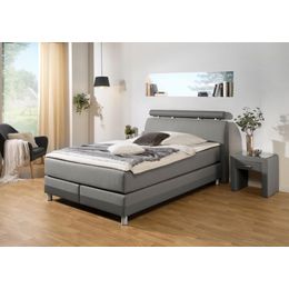 Boxspringbett Home Affaire "Rocklin", grau (grau, anthraz), B:152cm L:217cm, Komplettbetten, Boxspringbett, in H2, H3 oder H4 erh&auml;ltlich