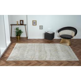 Teppich "My Floor, LAGERR&Auml;UMUNG", beige (creme, hellgrau, altgoldfarben), B:160cm H:10mm L:230cm, Polyester, MyFlair M&Ouml;BEL & ACCESSOIRES, Teppiche, Teppich, Kurzflor, Retro-Style, mit Fransen, besonders weich durch Microfaser