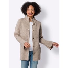 Strickjacke Heine, Damen, Gr. 50, beige (champagner, camel, meliert), 85% Polyacryl, 15% Wolle, meliert, unifarben, Strickjacken Strickjacke