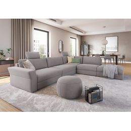 Sit & More Ecksofa SIT & MORE "Cadabra L-Form", beige (sand), B:356cm H:80cm T:292cm, Samtoptik (100% Polyester);Soft clean (98% Polyester, 2% Polyamid);Struktur fein (100% Polyester), Sofas, Ecksofa, Breite 356 cm, mit Sitztiefenverstellung
