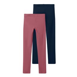 Leggings name it "NKFVIVIAN 2P LEGGING L NOOS", M&auml;dchen, Gr. 146/152, N-Gr, rosa (deco rose), Jersey, Obermaterial: 95% Baumwolle, 5% Elasthan, unifarben, slim fit lang, Hosen Leggings, unifarben, casual, sehr schmal, Baumwollmischung, Jersey, Topseller