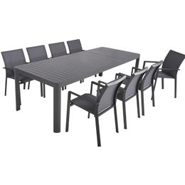 Garten-Essgruppe Garden Pleasure "AMIRA", grau (grau, hellgrau, dunkelgrau, dunkelgrau), B:300cm H:89cm T:56,5cm, Aluminium, Polyester, Sitzm&ouml;bel-Sets, Garten-Essgruppe, mit ausziehbarem Tisch