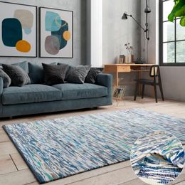 Teppich OTTO HOME "Bente", blau (grau, blau mix), B:80cm H:10mm L:150cm, Baumwolle, Polyester, Teppiche, Teppich, Handweb Teppich, 90% Baumwolle, handgewebt, Scandi