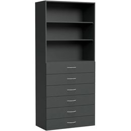 Standregal wimex "Multiraumkonzept", grau (grafit), B:80cm H:185cm T:40cm, Holzwerkstoff, Regale, Standregal, planbar und erweiterbar
