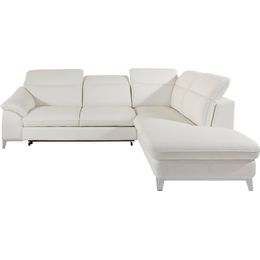 Ecksofa COTTA "Teresa L-Form", wei&szlig; (altwei&szlig;), B:293cm H:84cm T:232cm, Luxus-Kunstleder;NaturLeder, im R&uuml;cken mit schwarzem Spannstoff bezogen, Sofas, Ecksofa, mit Kopfteilverstellung, wahlweise mit Bettfunktion