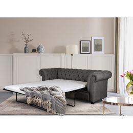 3-Sitzer Home Affaire "CHARENTE, optionale Schlafsofa, Chesterfield-Sofa, Bettfunktion", grau (dunkelgrau), B:198cm H:74cm T:89cm, 100% Polyester, Sofas, 3-Sitzer, mit edler Knopfheftung und typischen Armlehnen, B/T/H 198/89/74 cm