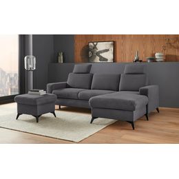 Ecksofa Home Affaire "Lolland L-Form", grau (anthrazit), B:250cm H:88cm T:162cm, Struktur impr&auml;gniert - feucht abwischbar (100% Polyester);Struktur Flausch (90% Polyester, 10% Polyamid);Luxus-Microfaser ALTARA NUBUCK (100% Polyester), Sofas, Ecksofa, Wahlweise mit Bettfunktion und Bettkasten, Federkern