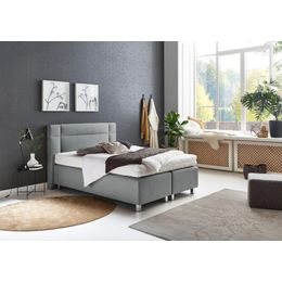 Boxspringbett, grau (feinstrukturstoff grau), Ohne Topper, Liegefl&auml;che B/L: 140cm x 200cm, H3, 5-Zonen-Tonnentaschen-Federkernmatratze, Bezug Unterbox und Kopfteil: Feinstrukturstoff (77% Polyester, 23% Viskose);Bezug Obermatratze 100% Polyester, waschbar bis 60C, Westfalia Schlafkomfort, Komplettbetten, Boxspringbett, in diversen Ausf&uuml;hrungen