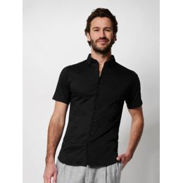 Kurzarmhemd DESOTO "Jerseyhemd Casual Modern Button Down halbarm", Herren, Gr. XL, N-Gr, schwarz (solid schwarz), Jersey, Obermaterial: 100% Baumwolle, unifarben, slim fit normal, Rundhals, Raglan&auml;rmel Aufschlag, Hemden Kurzarmhemd, Flexibler Stretch, Topseller