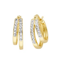 Paar Creolen Firetti "Schmuck Geschenk Silber 925 Ohrschmuck Ohrringe", gold (gelbgoldfarben, kristallwei&szlig;, kristallwei&szlig;), Ohrringe, Damen, Silber 925 (Sterlingsilber), Paar Creolen, mit Kristallstein (synth.)
