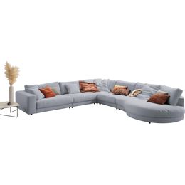 Ecksofa 3C CANDY "Enisa II, bequem und komfortabel, Mega Familiensofa, L-Form", blau (light, blau), B:225cm H:86cm T:395cm, 85% Polyester, 15% Viskose, Sofas, Ecksofa, incl. 3 Flatterkissen, wahlweise mit Flecken-Schutz-Bezug Easy care