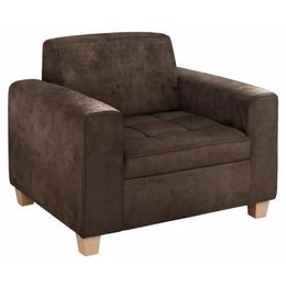 Sessel Home Affaire "Corby", braun, B:101cm H:80cm T:86cm, Struktur fein (100% Polyester);Chenille (100% Polyester);NaturLEDER (echtes Rindsleder) auf Sitzfl&auml;che, Kunstleder im Korpus;Melrose (100% Polyester), Sessel, Sessel, Steppung auf Sitzfl&auml;che
