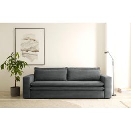 3-Sitzer Home Affaire "PIAGGE", grau (anthrazit), B:244cm H:82cm T:95cm, Sofas, 3-Sitzer, Cord-Bezug - mit Bettfunktion und Bettkasten, mit praktischem Topper