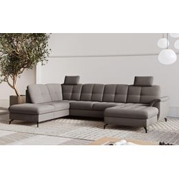 Sit & More Wohnlandschaft SIT & MORE "Zora", grau (fango), B:319cm H:92cm T:212cm, 100% Polyester, Sofas, Wohnlandschaft, wahlweise mit Bettfunktion und Bettkasten