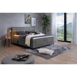 Boxspringbett Alina "Edward", grau (dunkelgrau tcm 89), B:200cm L:209cm, Struktur fein TCM (100% Polyester), Komplettbetten, Boxspringbett, 180x200cm, mit motorischer Verstellung, inklusive Matratze und Topper