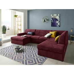 Wohnlandschaft DOMO collection "Topper, elegant und zeitlos, komfortabel, U-Form", lila (beere), B:320cm H:78cm T:213cm, Sofas, Wohnlandschaft, wahlweise mit Bettfunktion