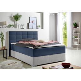 Boxspringbett Maintal, blau, L:210cm, Bezug Microfaser aus 100% Polyester, Komplettbetten, Boxspringbett, mit Bettkasten und Topper