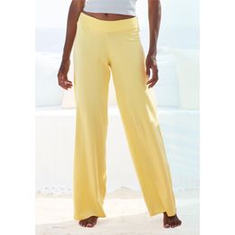 Strickhose Lascana, Damen, Gr. 44/46, N-Gr, gelb, Obermaterial: 50% Viskose, 28% Polyester, 22% Nylon, unifarben, Basic, bequem lang, Hosen Strickhose, mit weitem Bein, Loungewear