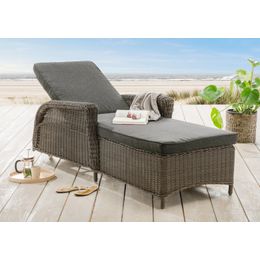 Gartenliege Destiny "CASA", grau (dunkelgrau), Obermaterial: 100% Polyester. F&uuml;llung: 100% Polyurethan. Innenseite: 100% Polyester, Gartenliegen, Gartenliege, Aluminium, Polyrattan, m. Rollen und Auflage, 202x83x58cm, verstellbar