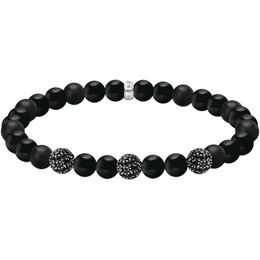 Armband Thomas Sabo "Obsidian Armband mit drei Zirkonia Beads" Gr. 21, silber (silberfarben, schwarz, schwarz), Armb&auml;nder, Damen, 21, Silber 925 (recycelt), Armband, mit Obsidian, Zirkonia (synth.)