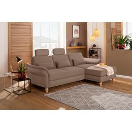 Ecksofa Home Affaire "Palace L-Form", braun (hellbraun), B:266cm H:89cm T:164cm, Struktur fein (100% Polyester);Struktur (100% Polyester);Luxus-Microfaser Lederoptik (100% Polyester), Sofas, Ecksofa, incl. Sitztiefenverstellung, wahlweise mit Bettfunktion und Stauraum