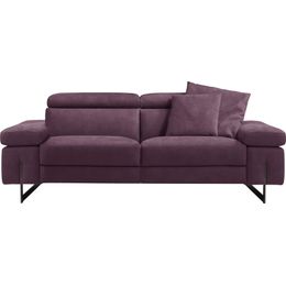 2,5-Sitzer Egoitaliano "Candice, elegant und edel, hochwertiges Designsofa, bequem", lila (plum), B:222cm H:100cm T:108cm, Sofas, 2 5-Sitzer, Kopfteile manuell verstellbar, titanumfarbene Kufenf&uuml;&szlig;e