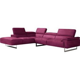 Ecksofa Egoitaliano "Malika, elegant und bequem, Designsofa, L-Form", pink (fuchsia), B:300cm H:94cm T:107cm, Sofas, Ecksofa, mit Ottomane, inkl. Kopfteilverstellung und chromfarbenen Metallf&uuml;&szlig;en