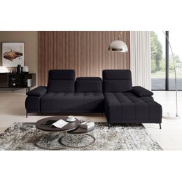 Ecksofa WERK2 "Focus-S, inkl. elektr. Sitzvorzug, manuelle Kopfteilverstellung", anthrazit, B:277cm H:82cm T:177cm, 92% Polyester, 8% Nylon, Sofas, Ecksofa, elektr. Sitztiefenverstellung, flexible Kopfst&uuml;tzen, 12cm F&uuml;&szlig;e, L-Form
