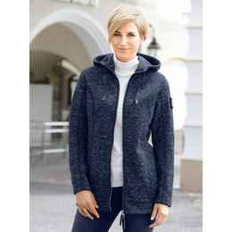 Kapuzenfleecejacke Casual Looks, Damen, Gr. 48, blau (marine, meliert), 100% Polyester, meliert, unifarben, figurumspielend, Jacken Kapuzenfleecejacke