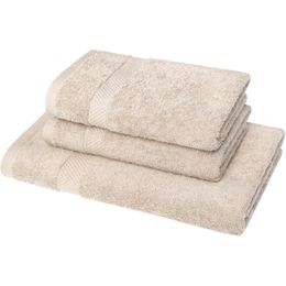 Handtuch Set Dyckhoff "Planet", beige (sand), 3 Stk., Walkfrottier, Walkfrottier, Obermaterial: 100% Baumwolle, Handtuch-Sets, Handtuch Set, 2 Handt&uuml;cher (50x100cm), 1 Duschtuch (70x140cm)