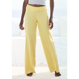 Strickhose Lascana, Damen, Gr. 36/38, N-Gr, gelb, Obermaterial: 50% Viskose, 28% Polyester, 22% Nylon, unifarben, Basic, bequem lang, Hosen Strickhose, mit weitem Bein, Loungewear