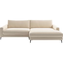 Ecksofa Home Affaire "Downtown, B/T/H: 272/190/84 cm L-Form", beige (natur), B:272cm H:84cm T:190cm, 100% Polyester, Sofas, Ecksofa, weicher Sitzkomfort auch in Cord und Boucl&eacute;, incl. Zierkissen