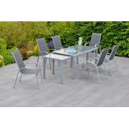 Garten-Essgruppe Merxx "Amalfi di Lusso", silber (silber, anthrazit), Polyester, Aluminium, Polyester, Sitzm&ouml;bel-Sets, Garten-Essgruppe