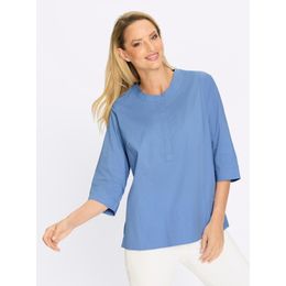 Klassische Bluse Heine, Damen, Gr. 46, himmelblau, 97% Baumwolle, 3% Elasthan, unifarben, Rundhals, Blusen Klassische Bluse