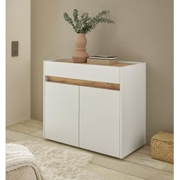 Kommode Home Affaire "GiRON/CiTY, Schrank in vier Farben, modernes Sideboard, Kommode", wei&szlig; (wei&szlig;, wotan eiche), B:80cm H:70cm T:40cm, FSC-zertifizierter Holzwerkstoff, Sideboards, Kommode, in zwei Farben erh&auml;ltlich, 2 T&uuml;ren, 1 Schubkasten, 80 cm breit