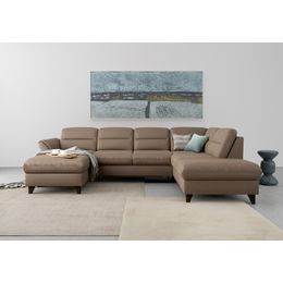 Sit & More Wohnlandschaft SIT & MORE "Mellum U-Form", braun (nuss), B:306cm H:87cm T:212cm, 100% Polyester, Sofas, Wohnlandschaft, Federkern, wahlweise mit Bettfunktion, Stauraum und Armteilfunktion