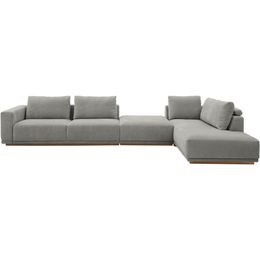 Wohnlandschaft Musterring, grau, B:395cm H:78cm T:202cm, 100% Polyester, Sofas, Wohnlandschaft, Anreihsofa mit Armlehne links, Eckteil rechts mit Kissen & Hocker