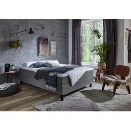 ATLANTIC HOME COLLECTION Boxbett "Happy", grau, B:140cm L:200cm, Bettgestell und seitliche Einfassung der Matratzen: Strukturstoff, 100% Polyester;Spiegelfl&auml;che der Matratze: 100% Polyester;Topper: 100% Polyurethan, Bezug (100% Polyester);Bezug Kopfkissen und Steppdecke: Microfaser (100% Polyester), waschbar bis 95C;F&uuml;llung Kopfkissen und Steppdecke: silikonisierte Hohlfaser (100% Polyester), anti-alergisch, ATLANTIC HOME
