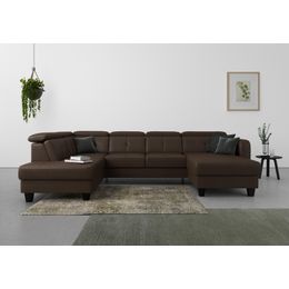 Sit & More Wohnlandschaft SIT & MORE "Belluci U-Form", braun (mocca), B:321cm H:85cm T:195cm, Sofas, Wohnlandschaft, Kopfteilverstellung und Federkern, wahlweise mit Bettfunktion