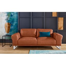 2,5-Sitzer W.Schillig "montanaa", braun (cognac z69), B:212cm H:78cm T:94cm, Sofas, 2 5-Sitzer, mit Metallkufen in Chrom gl&auml;nzend, Breite 212 cm