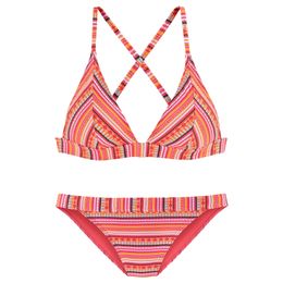 Triangel-Bikini Lascana, Damen, Gr. 40, Cup A/B, orange (orange, gestreift), Polyamid, Glitzerstreifen, gestreift, metallisierte Fasern, Bikini-Sets Triangel-Bikini, mit glitzernden Streifen
