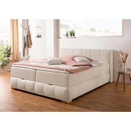 Boxbett Home Affaire "Chelles", beige (beige, natur), B:167cm L:225cm, Komplettbetten, Boxbett, inkl. Topper und Bettkasten