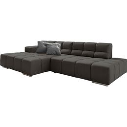 Ecksofa DESIGNWERK "Temple, Designsofa trifft hohen Sitzkomfort, L-Form", schwarz (charcoal), B:286cm T:169cm, 100% Polyester, Sofas, Ecksofa, mit Sitztiefenverstellung