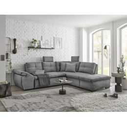 Ecksofa ED EXCITING DESIGN "Alija L-Form", grau, B:265cm H:107cm T:217cm, 100% Polyester, Sofas, Ecksofa, mit Bettfunktion, Bettkasten, Armteilverstellung & Kopfst&uuml;tzen
